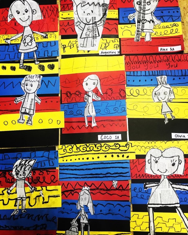 Grade 1 Lines, Primary Colors, Self-Portrait, Collage | Amazing Art Teacher